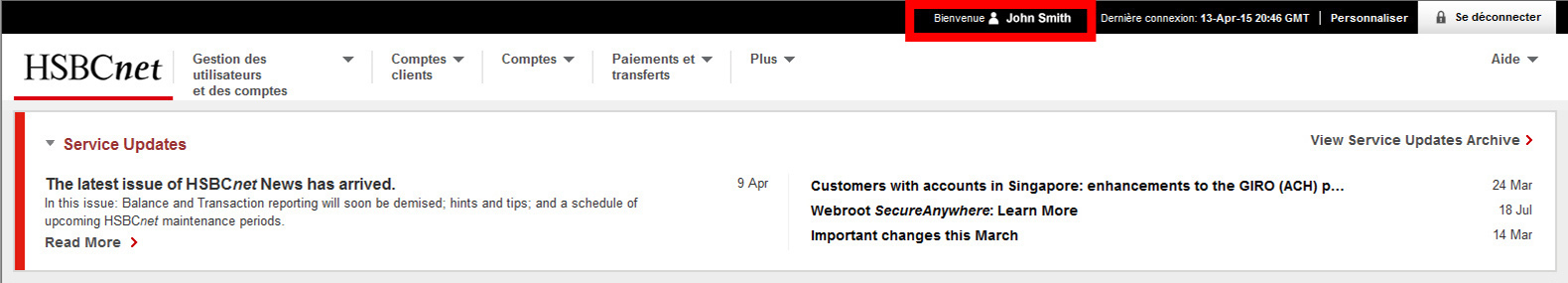 Nouvelles HSBCnet Avril 2015